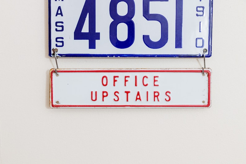 Office Upstairs Sign Vintage Embossed Red and White Wall | Etsy