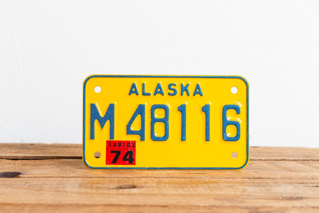 Alaska 1974 Motorcycle License Plate Vintage AK Yellow Wall Hanging ...