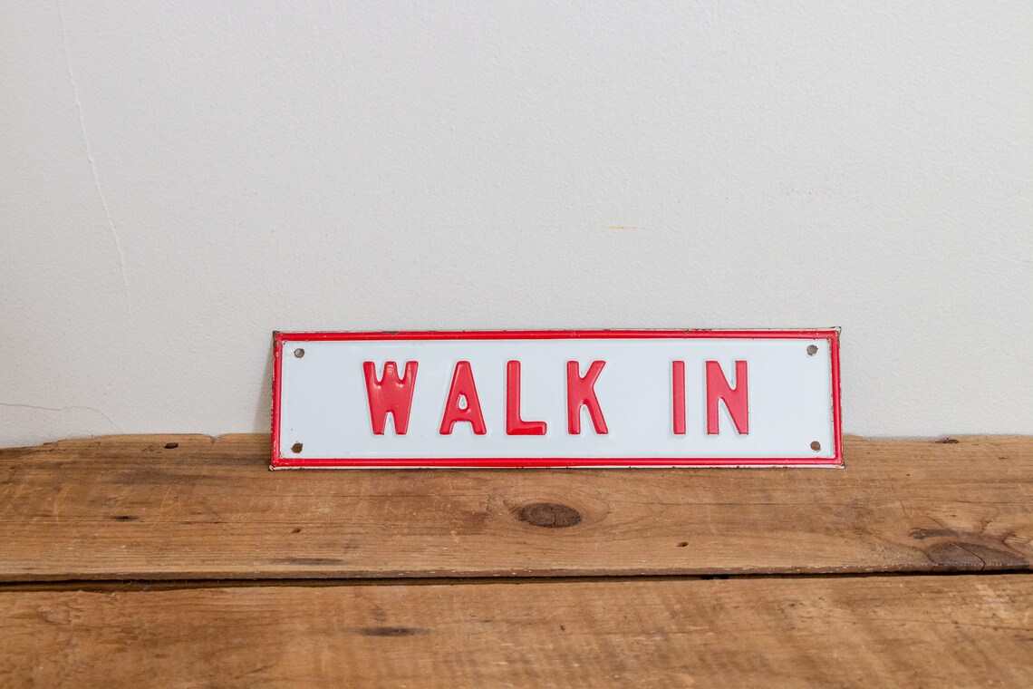Walk in Sign Vintage Embossed Red and White Wall Hanging Decor | Etsy