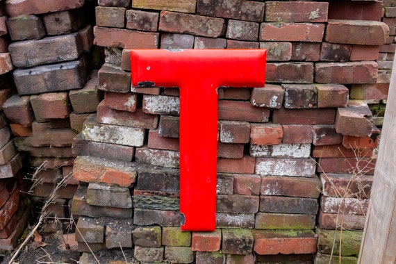 Red Letter T Porcelain Vintage Wall Hanging Decor Initials | Etsy