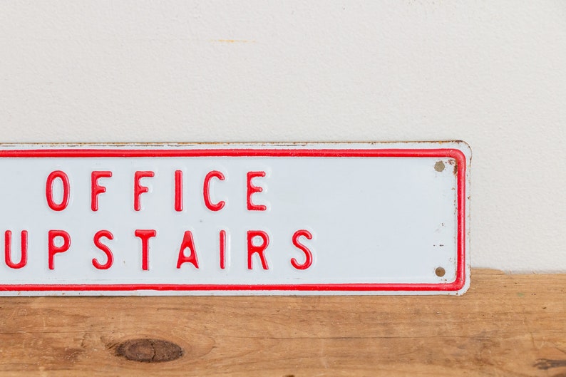 Office Upstairs Sign Vintage Embossed Red and White Wall | Etsy