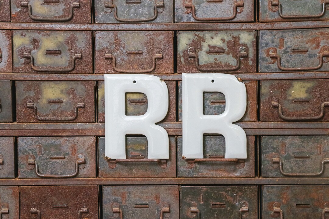 Gray Letter R Porcelain Vintage Wall Hanging Decor Initials Name Letter ...