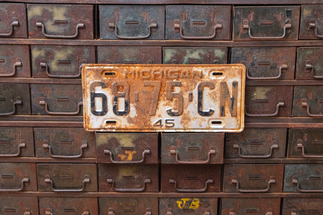 Michigan 1945 placa de licencia Vintage Rusty plata pared decoración ...
