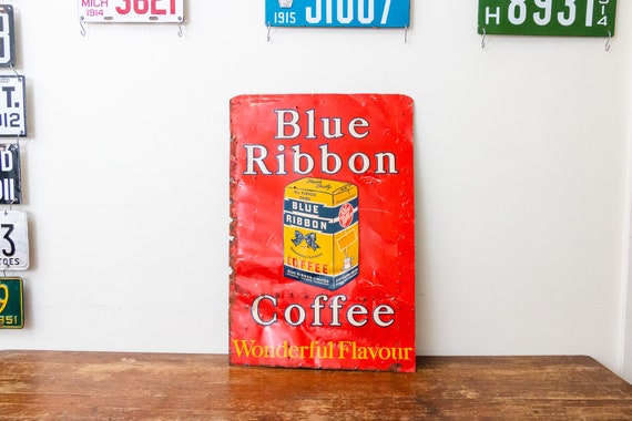 Blue Ribbon Coffee Tin Sign Vintage Advertising Wall Decor | Etsy