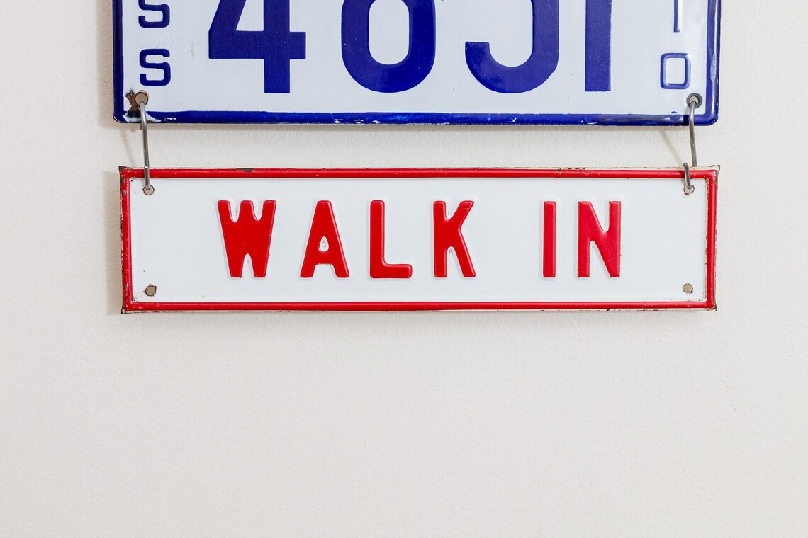 Walk in Sign Vintage Embossed Red and White Wall Hanging Decor - Etsy