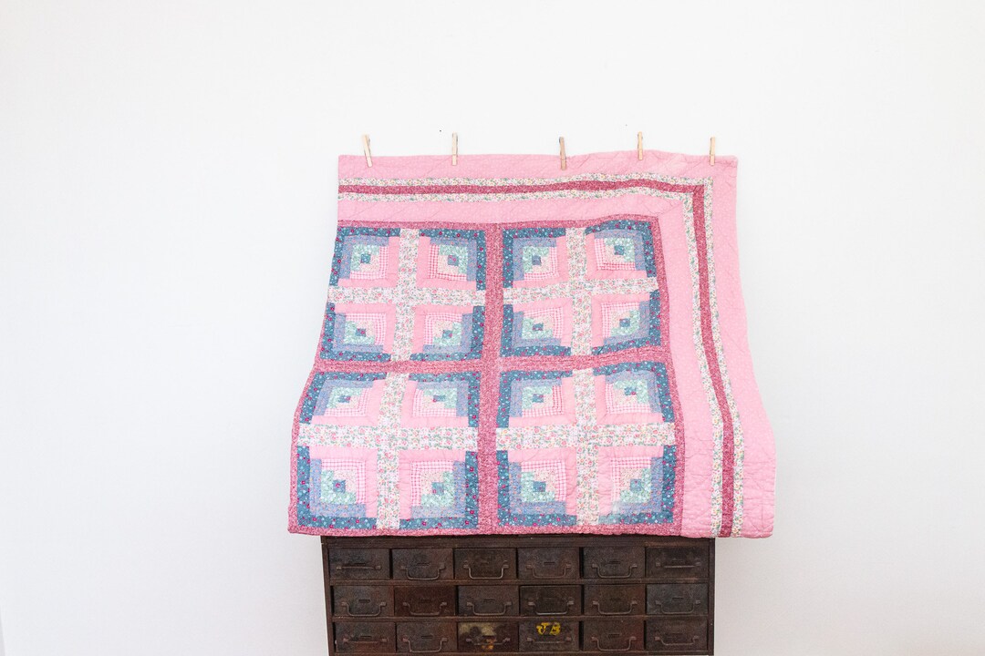 Pink Log Cabin Pattern Quilt Vintage Hand-stitched Farmhouse Decor - Etsy