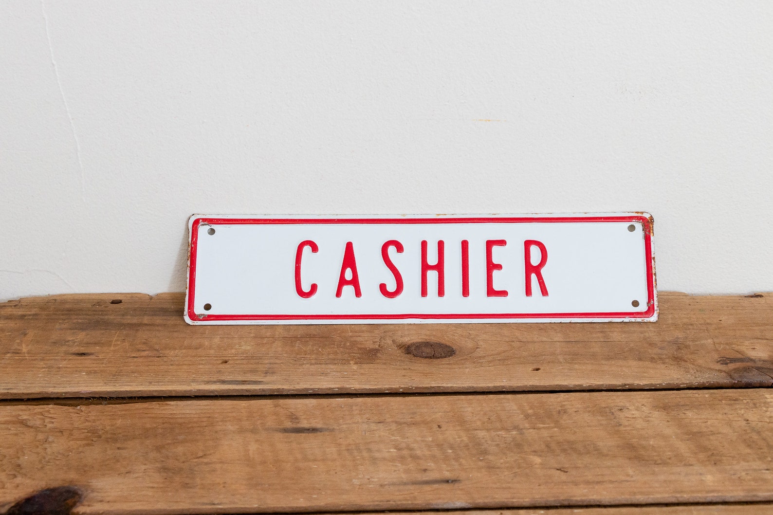 Cashier Sign Vintage Embossed Red and White Wall Hanging Decor | Etsy