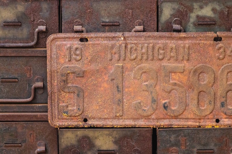Michigan 1934 Rusty License Plate Vintage Brown Wall Hanging - Etsy