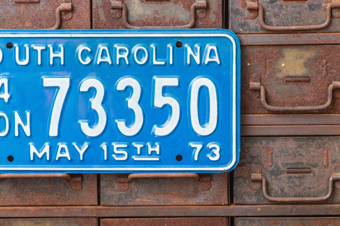 South Carolina 1973 Truck License Plate Vintage Blue Wall | Etsy