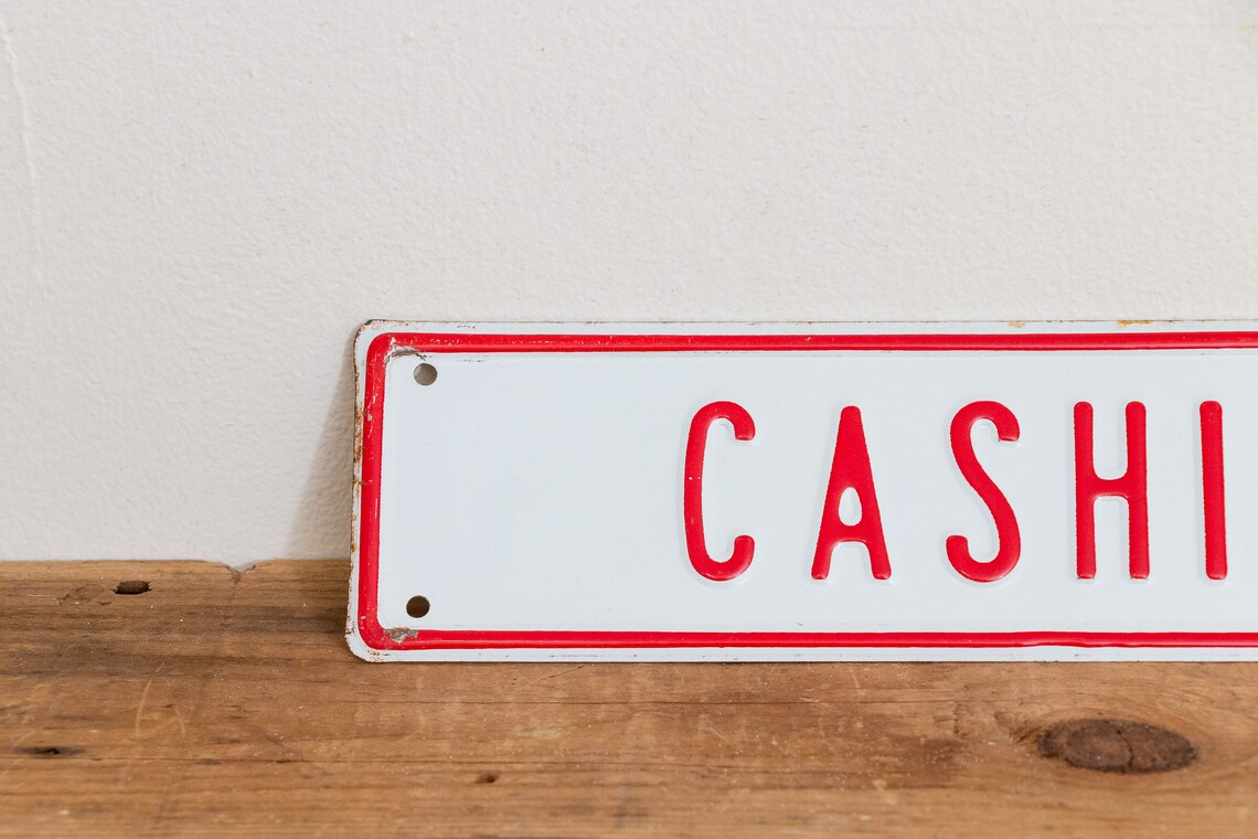 Cashier Sign Vintage Embossed Red and White Wall Hanging Decor - Etsy UK
