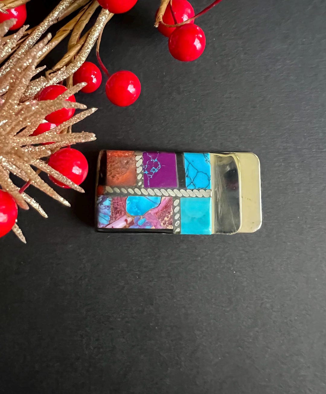 Native America Indian Money Clip, Santo Domingo Inlay Money Holder ...