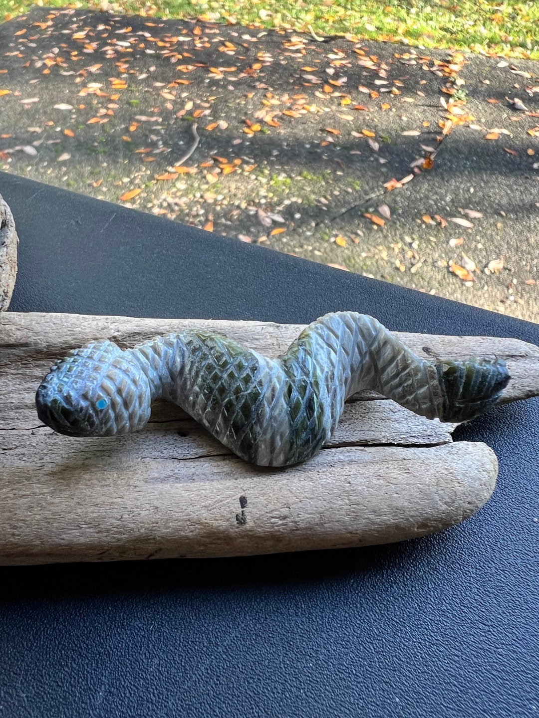Zuni Fetish, Hand Carved Moldavite Rattle Snake, Vintage Zuni Fetish ...