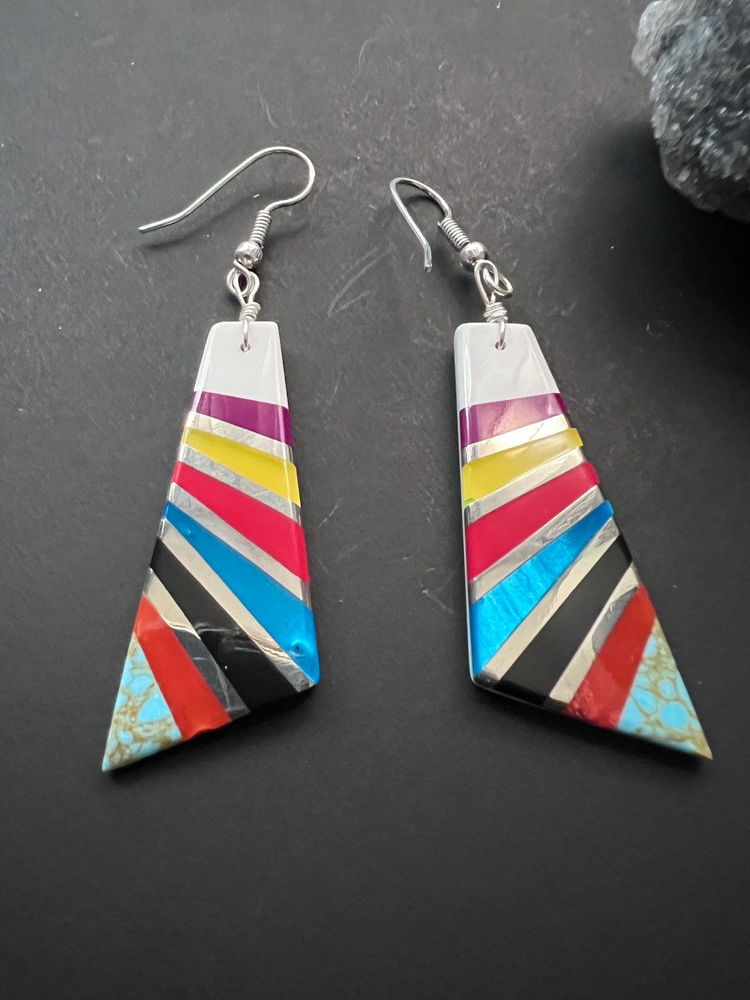 Santo Domingo Sterling Silver Earrings: Multi Stone Inlay, Coriz Fabian ...