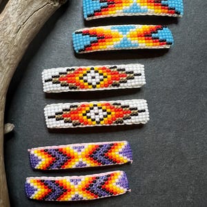 Native America Indian Hair Barrettes, Navajo Hand Beaded Hair Clips ...
