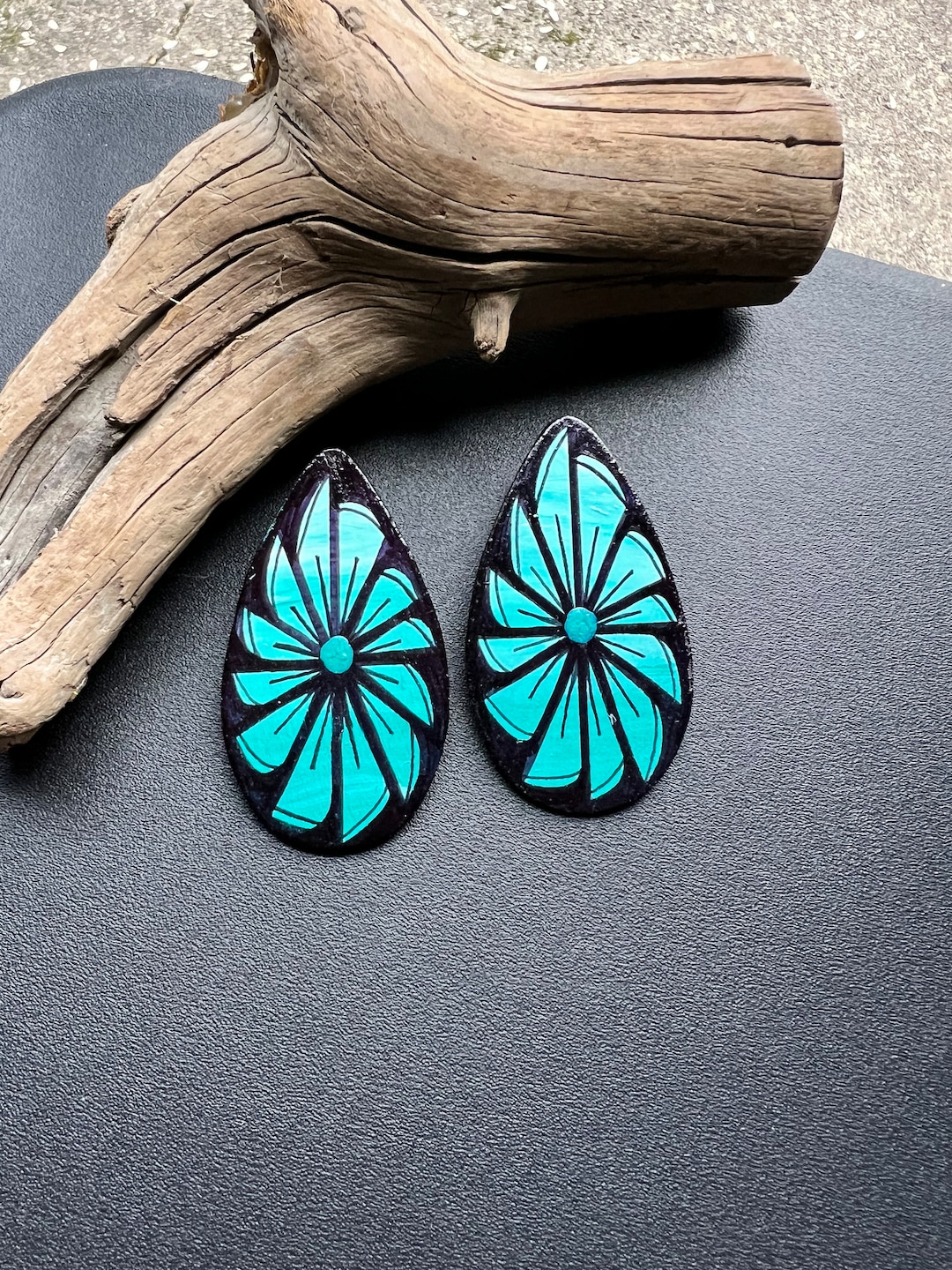 Native America Indian Jewelry, Hopi Hand Painted Earrings, Blue Flower ...