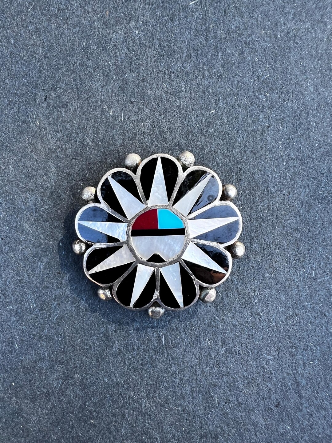 Native America Indian Jewelry, Zuni Sun Face Pendant/pin, Sun Kachina ...