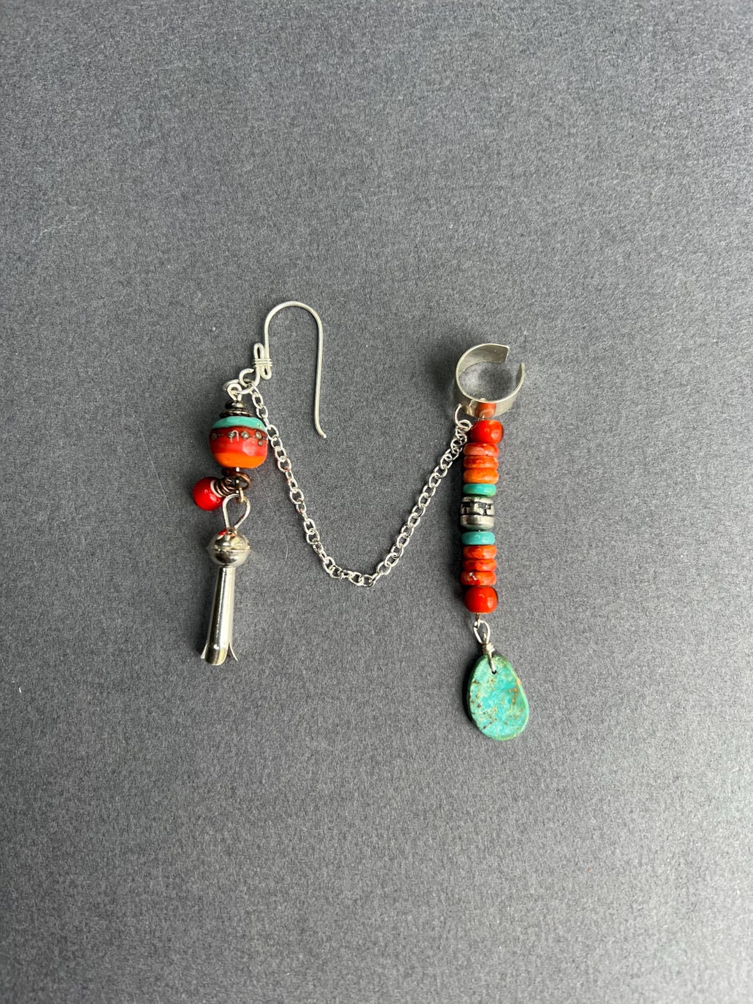 Sterling Silver Turquoise Ear Cuff: Spiny Oyster & Feather, Native ...