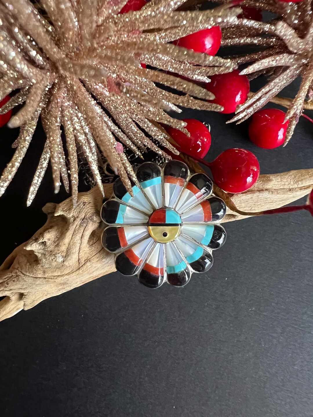 Native American Zuni Handcrafted Pendant, Zuni Sun Face Pin/necklace ...