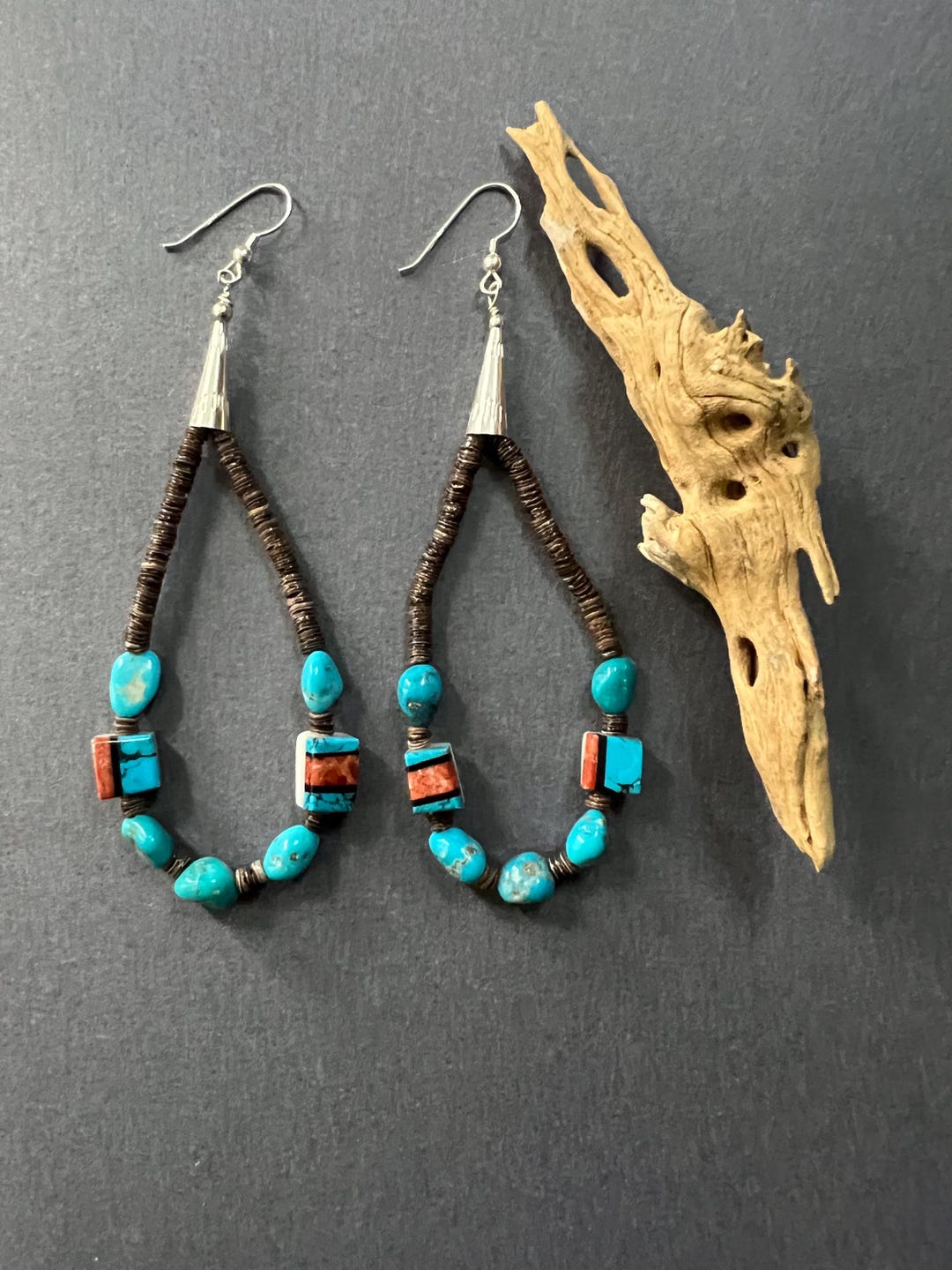 Native American Hoop Earrings, Navajo Turquoise Beaded Earrings ...