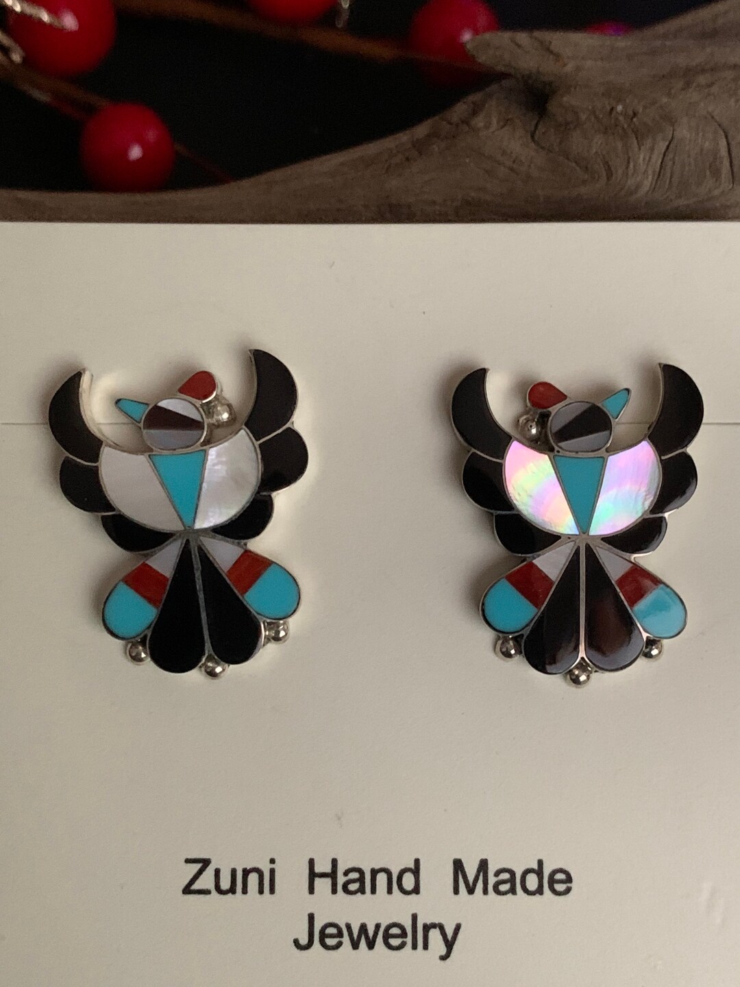 Native America Zuni Earrings, Zuni Thunderbird Inlay Earrings, Jewelry ...
