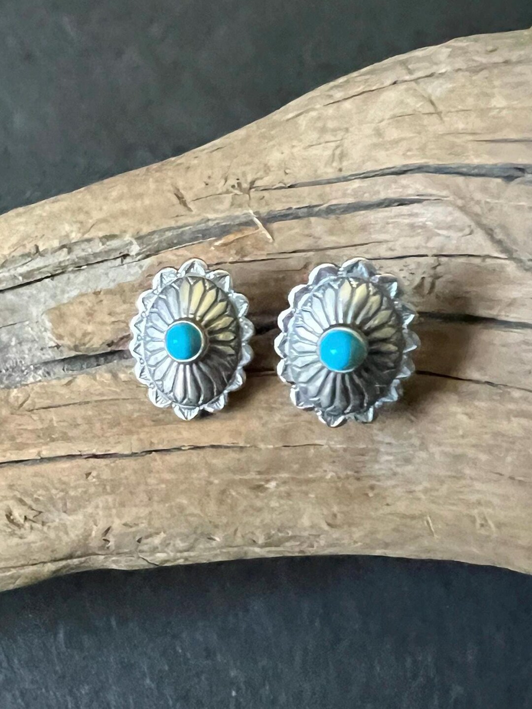 Southwest Jewelry, Concho Earrings, Turquoise Concho Sterling Posts ...