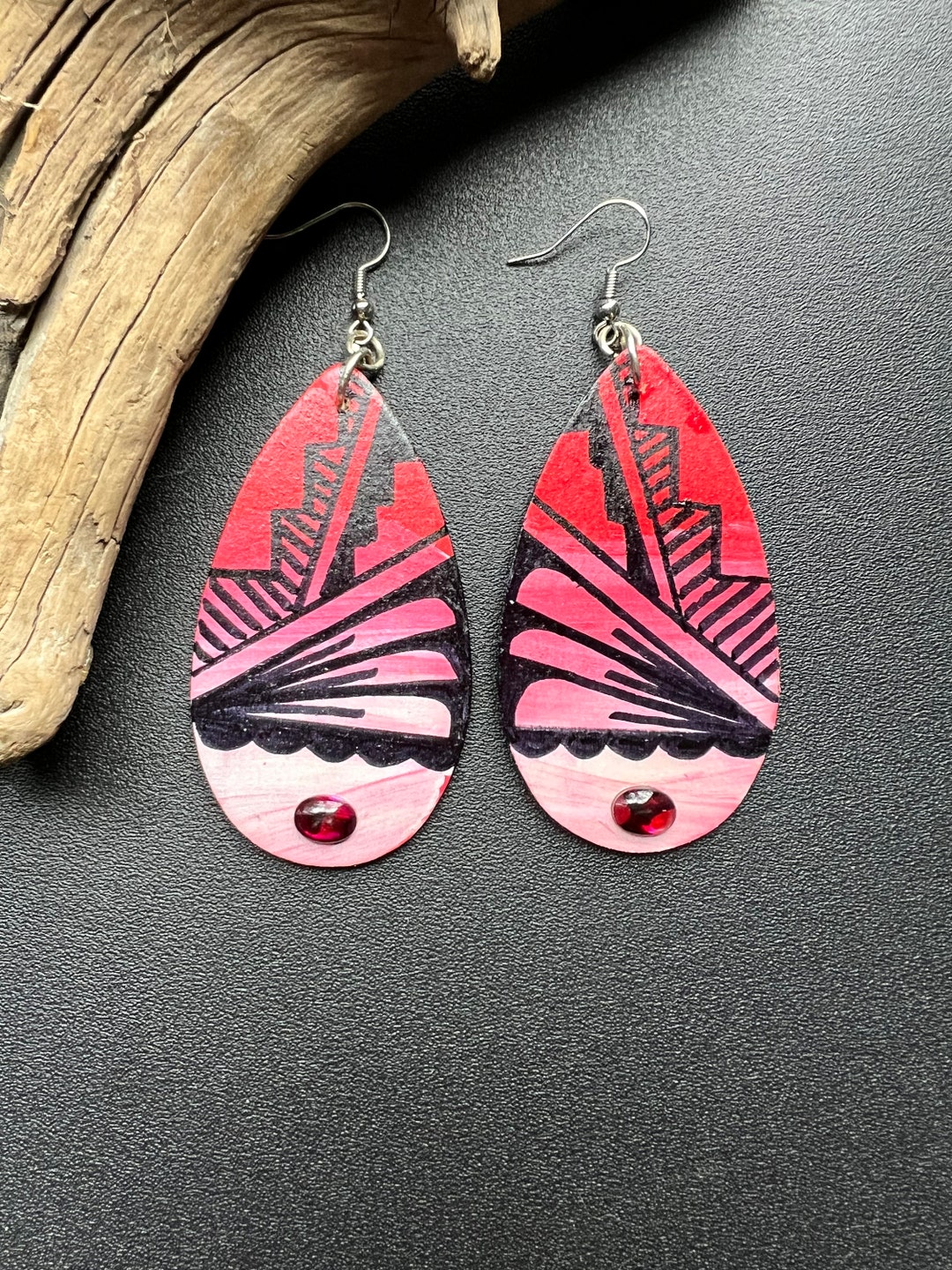 Native America Indian Jewelry, Hopi Hand Painted Earrings, Blue Flower ...