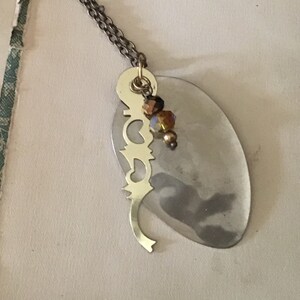 Vintage Clock Hand Flattened Spoon Necklace Mixed Metal, Crystal Charms ...