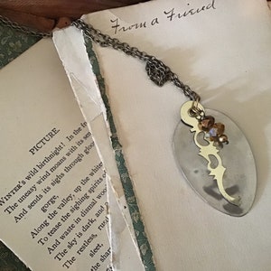 Vintage Clock Hand Flattened Spoon Necklace Mixed Metal, Crystal Charms ...