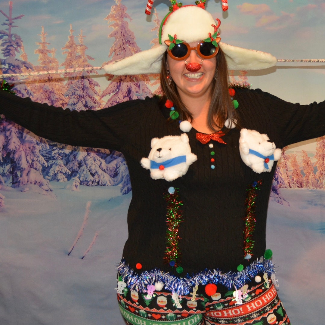 2x, Ugly Christmas Sweater, Bear Boobs, Sexy, Woman's XXL, Garland ...