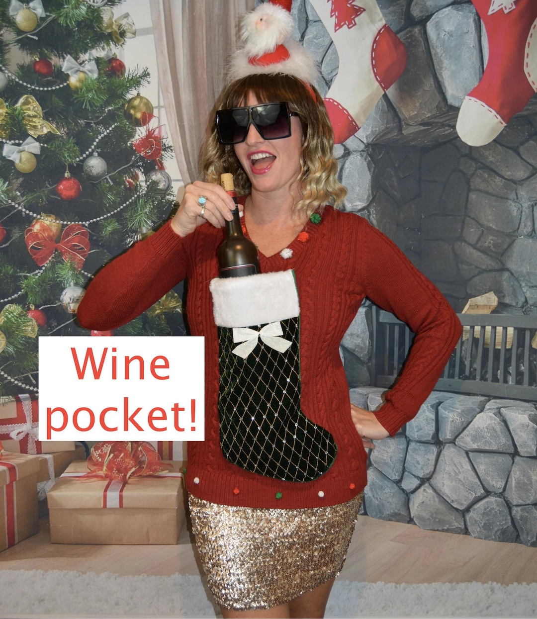 Ugly Christmas Sweater, Dress, Wine Holder Stocking, Novelty Xmas ...