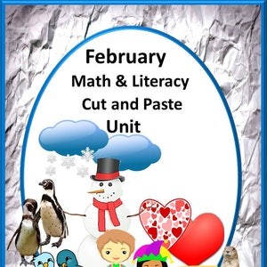 February Math and Literacy Cut and Paste Unit Preschool, Kindergarten ...