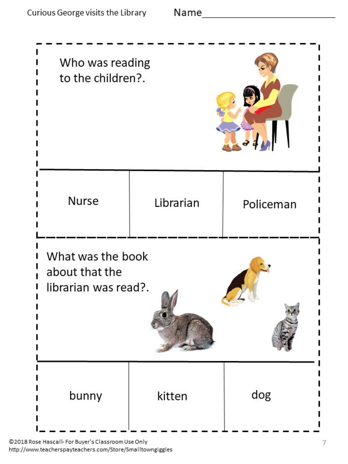 Curious George Visits the Library Book Study Cut and Paste Activities ...