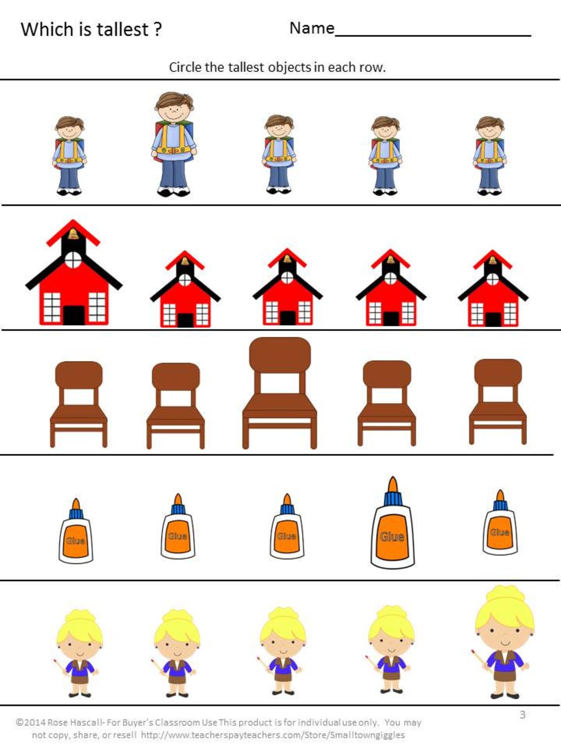 Big, Small, Short, Tall and More, NO PREP Math Center Worksheets ...