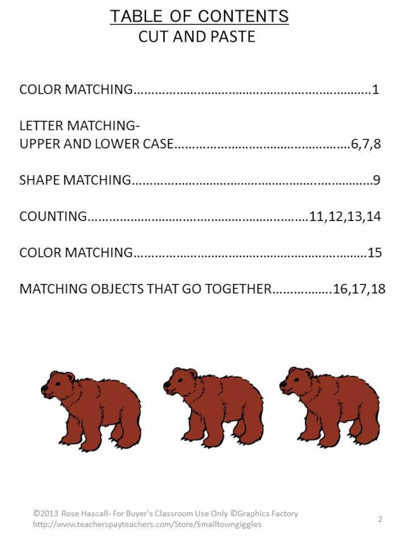 Brown Bear Cut and Paste Math and Literacy Fine Motor Skills Counting ...