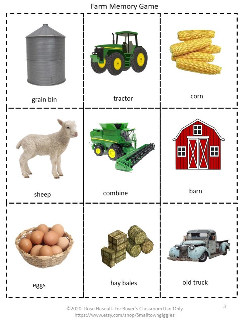 Farm Memory Matching Game Early Childhood, Kindergarten, Special ...