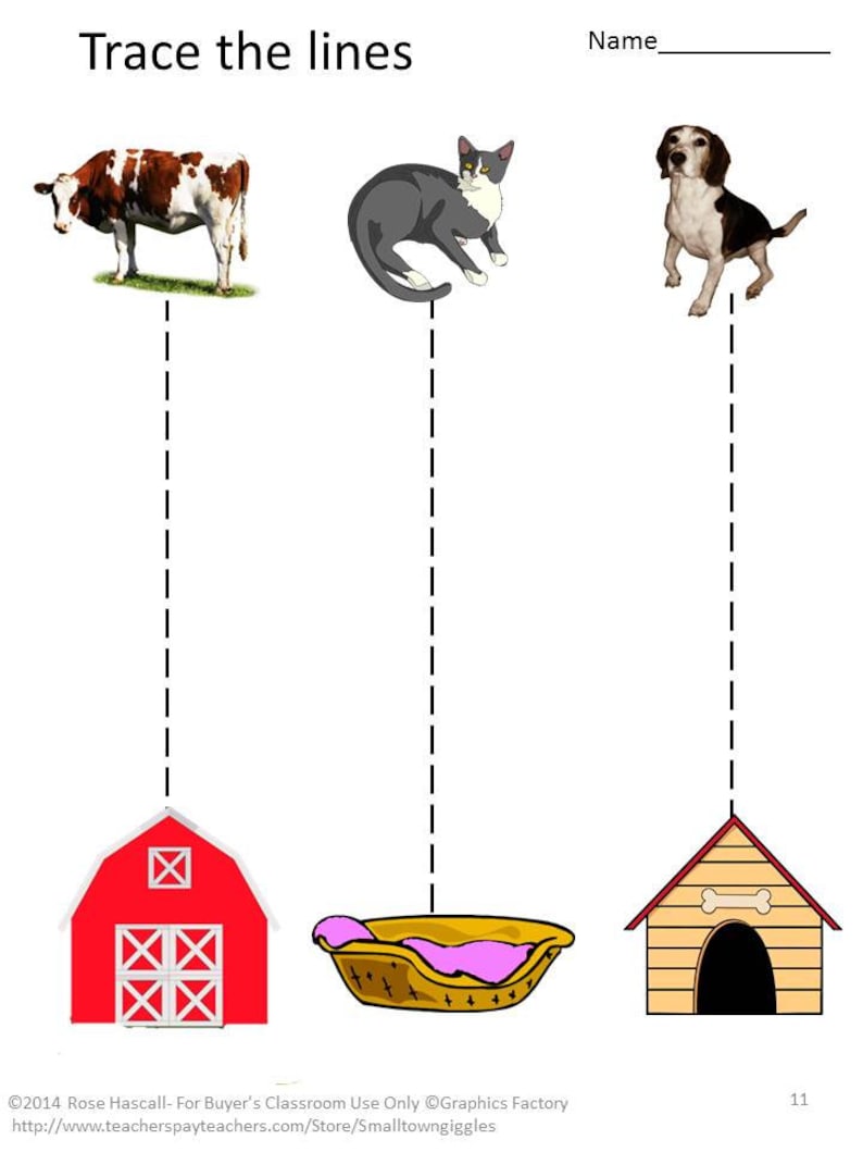 Animals Tracing Lines Worksheets Internet Activities P-K,K, Special ...