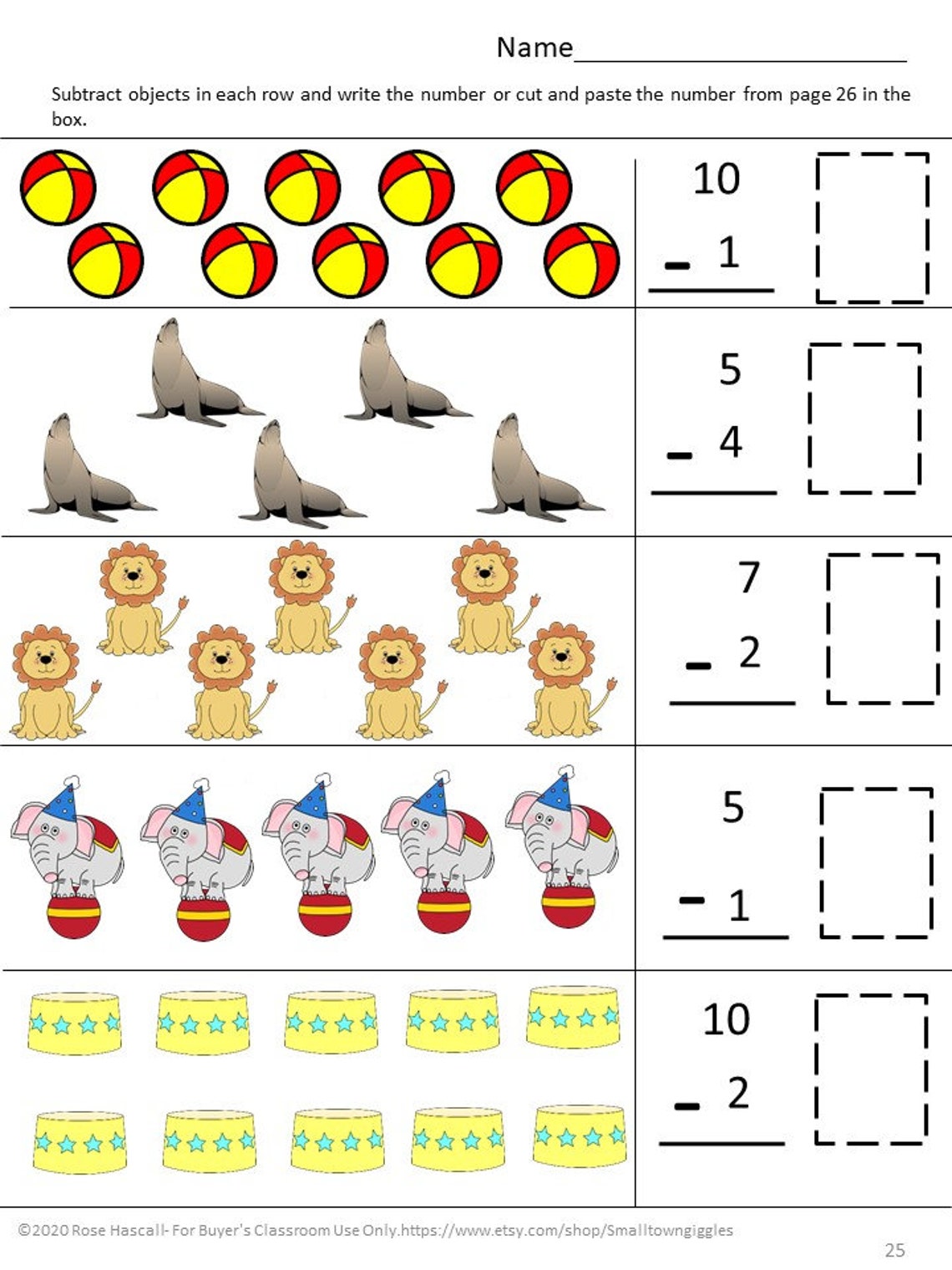 Circus Math Literacy Cut and Paste Activities Fine Motor Digital ...