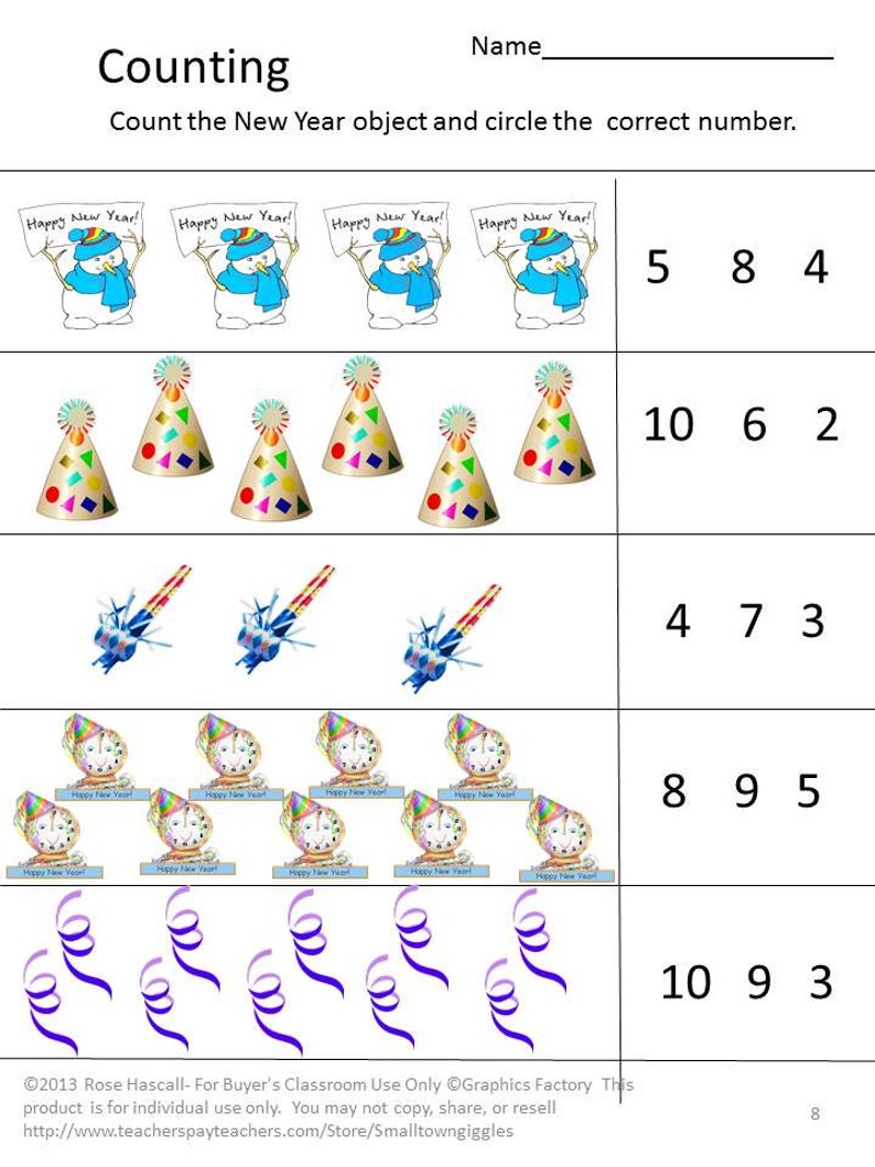 New Year's Counting Worksheets, Celebrating the New Year Math Cut and ...