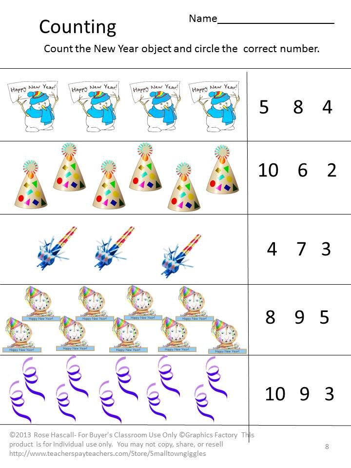 New Year's Counting Worksheets, Celebrating the New Year Math Cut and ...