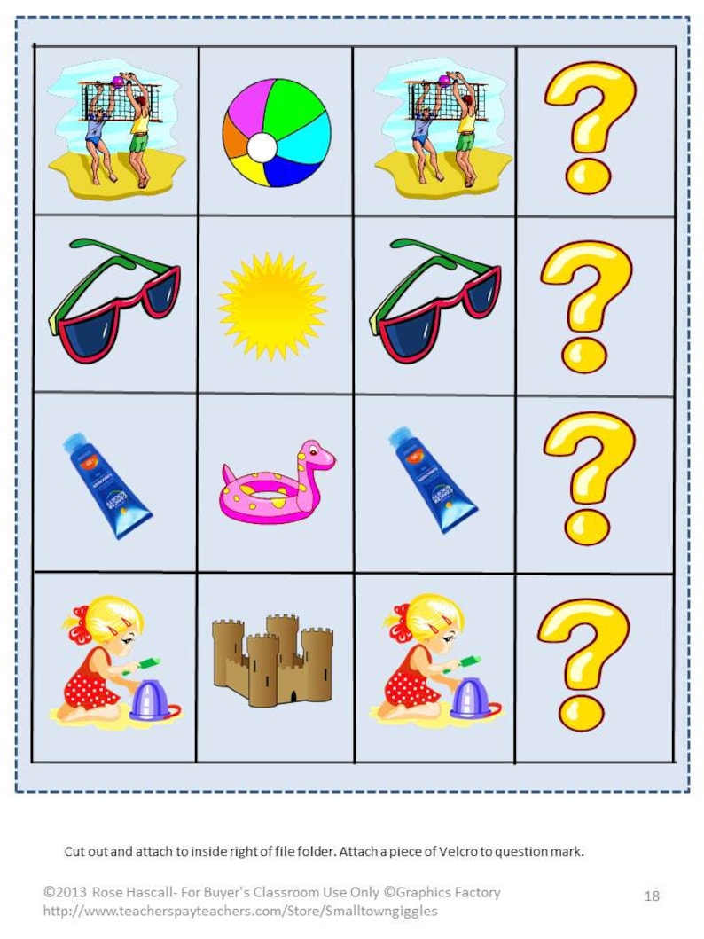 Summer File Folder Games Preschool, Kindergarten, Special Education ...