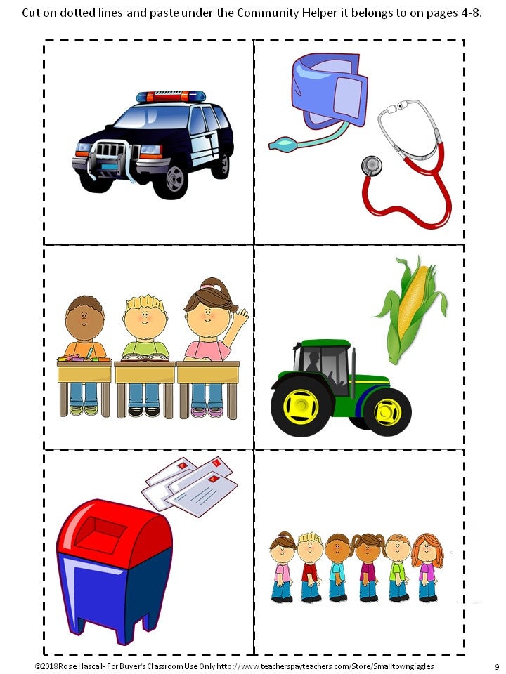 Cut And Paste Community Helpers Worksheets