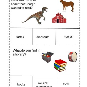 Curious George Visits the Library Book Study Cut and Paste Activities ...