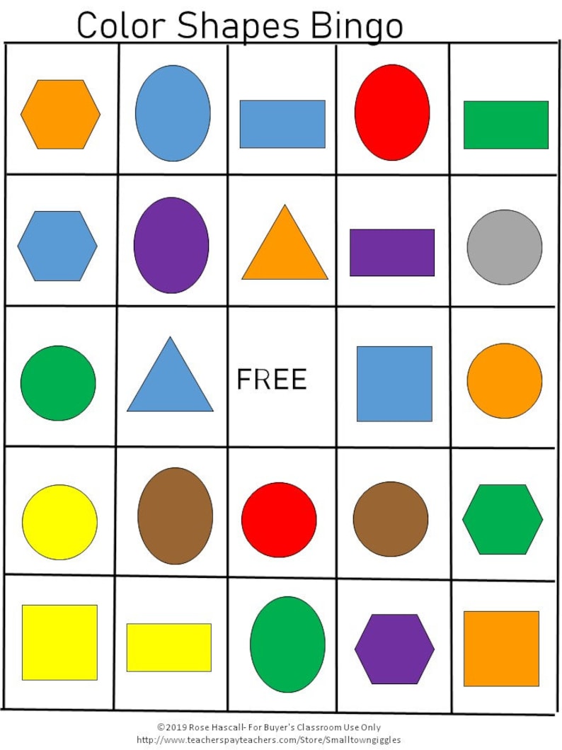 Colors and Shapes BINGO Game, Shape and Color Identification Activities ...
