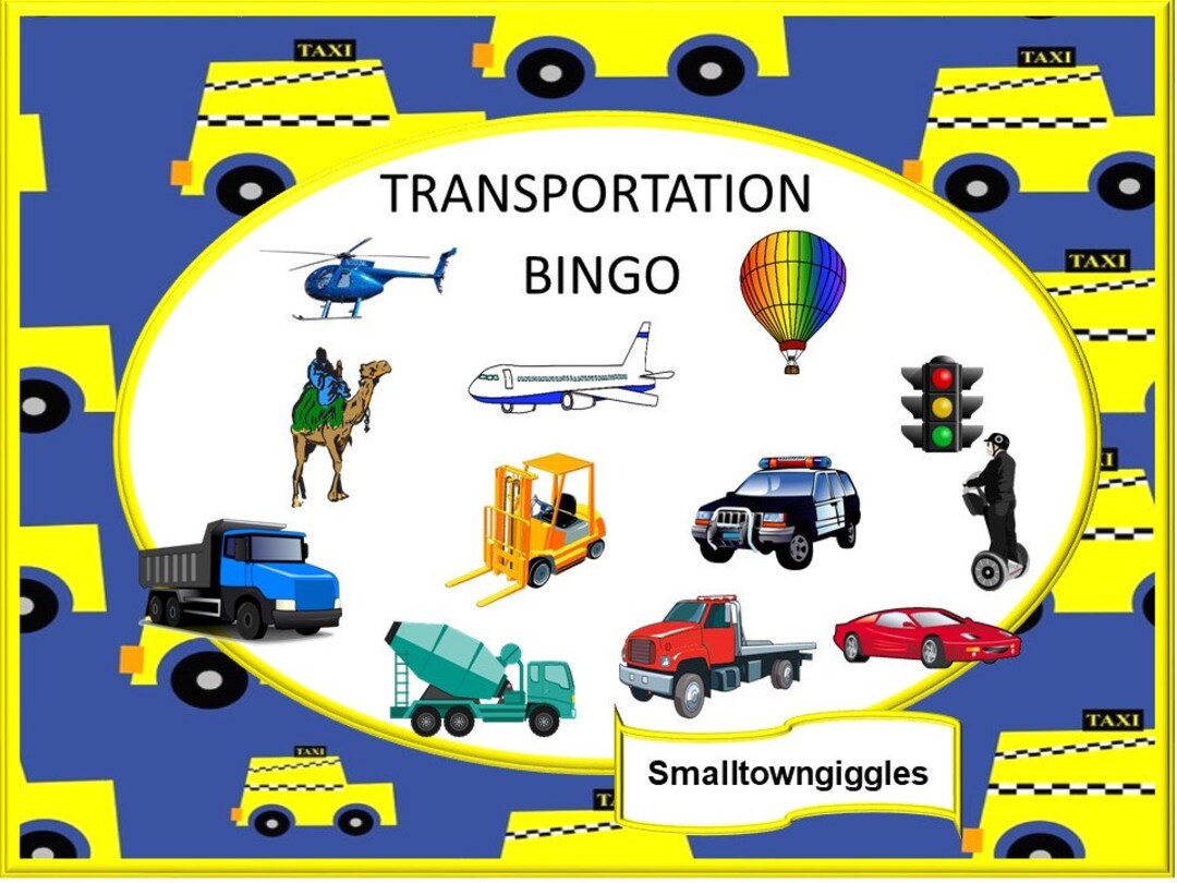 TRANSPORTATION BINGO 25 Different Cards, Distance Learning, P-K, K ...