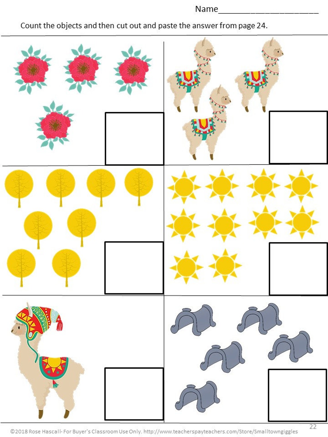 Llamas No Prep Cut and Paste Math Literacy Activities P-K K - Etsy
