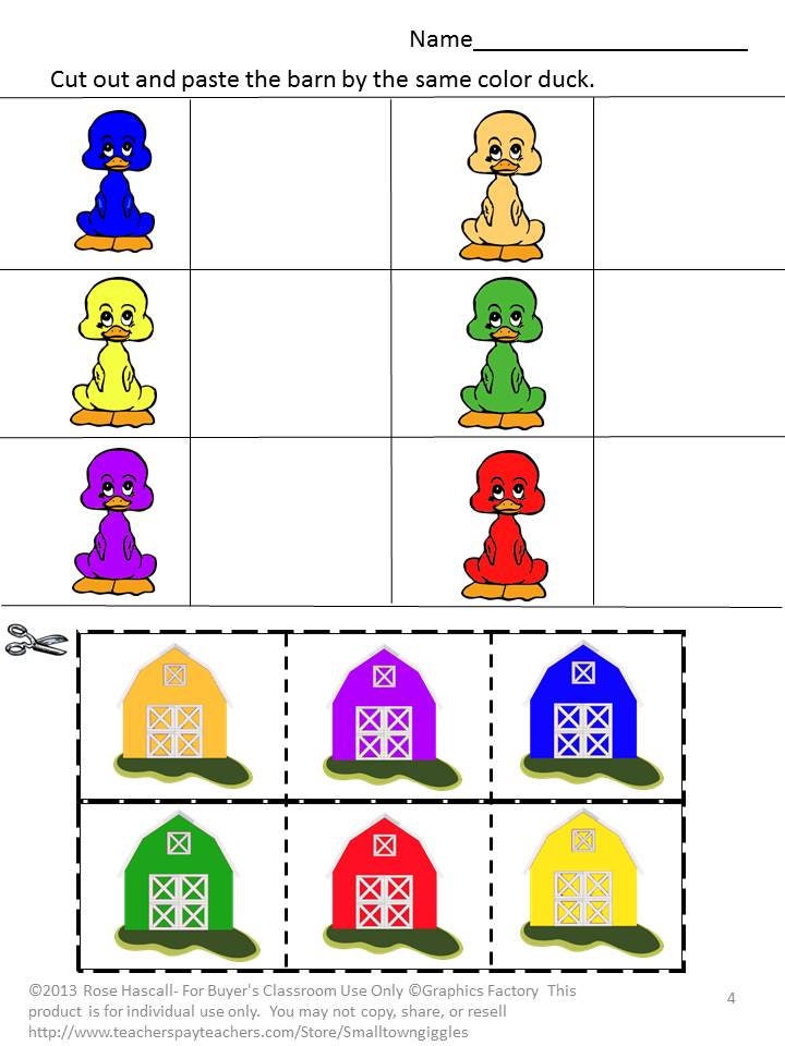 Farm Animals Kindergarten Special Education Autism Cut and Paste Fine ...