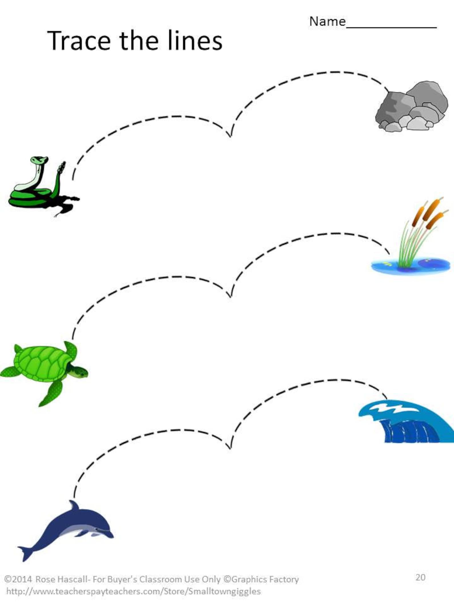 Animals Tracing Lines Worksheets Internet Activities P-K,K, Special ...