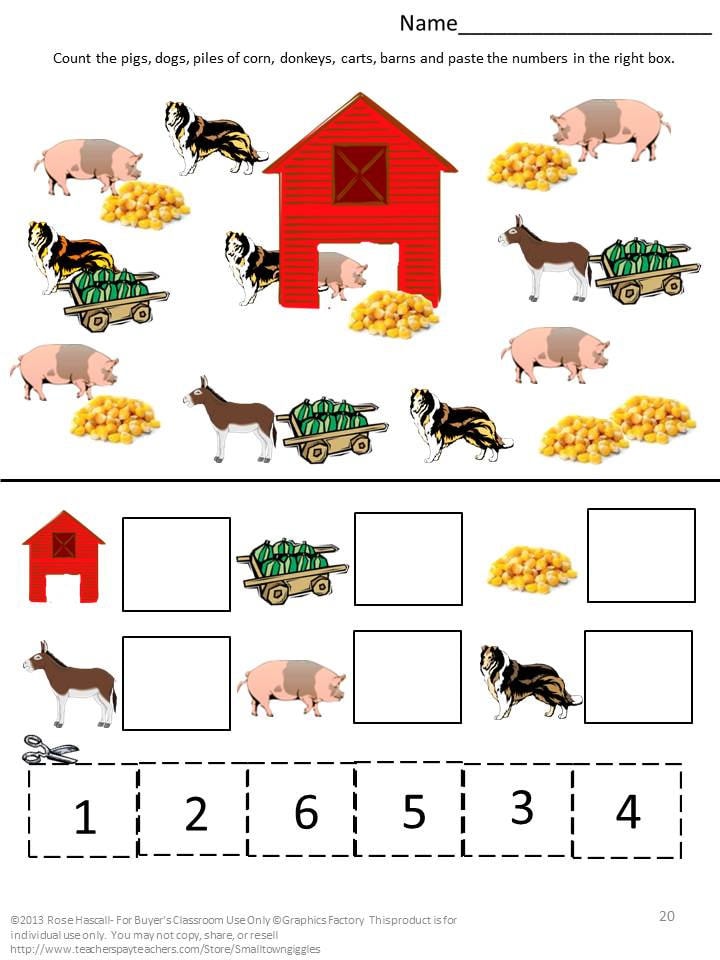 Farm Animals Kindergarten Special Education Autism Cut and Paste Fine ...