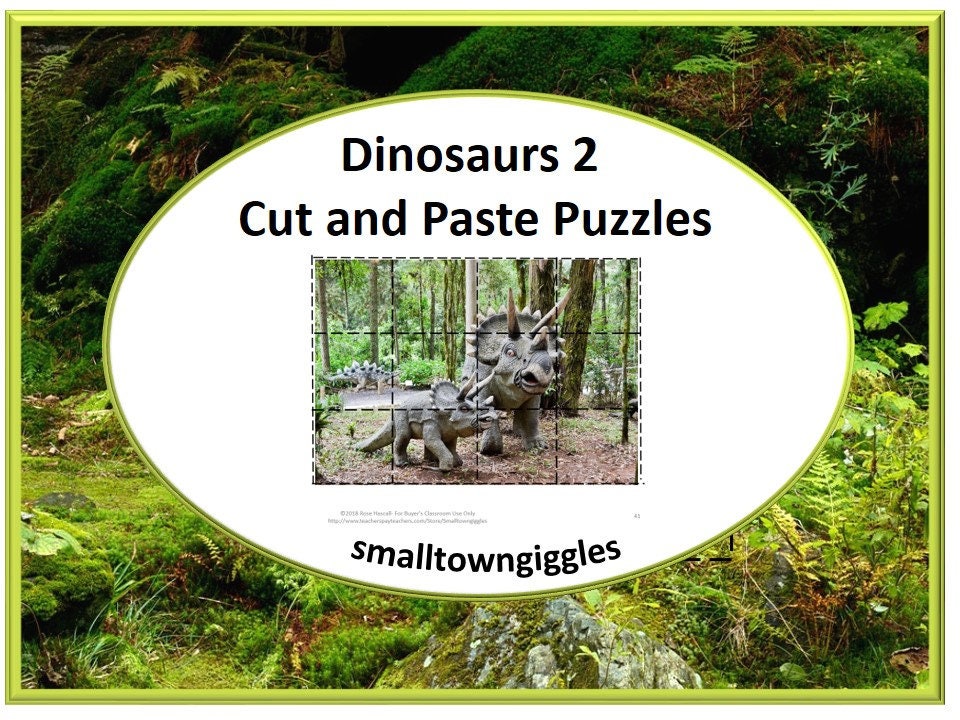 Dinosaur Realistic Photos Cut and Paste Puzzles T-rex, Pre-k. Preschool ...