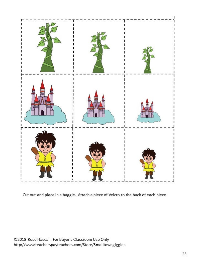 Jack and the Beanstalk File Folder Games P-K,K, Special Ed. Fine Motor ...